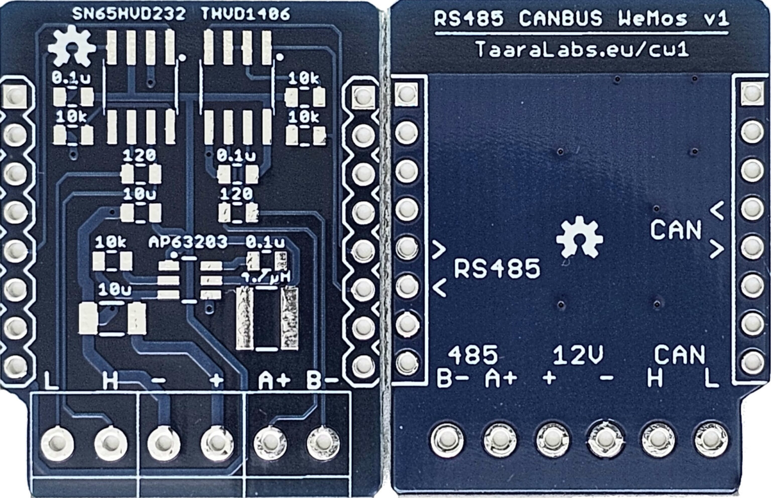 RS-485+CAN bus+DCDC Converter Shield for WeMos D1 Mini32 | TaaraLabs